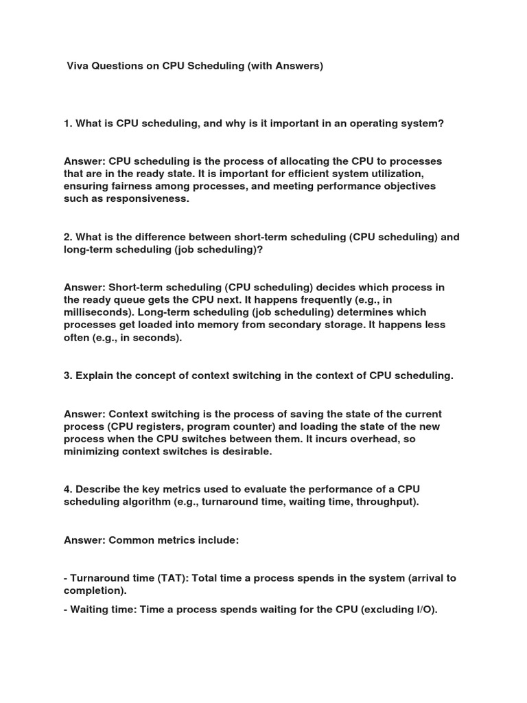 Viva Questions On CPU Scheduling | PDF | Scheduling (Computing ... Viva Questions On CPU Scheduling | PDF | Scheduling (Computing ...