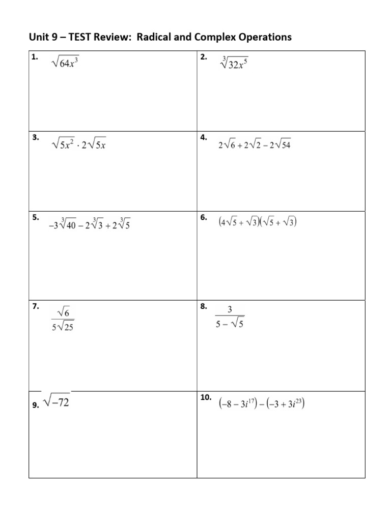 Radical & Complex Operations TEST REVIEW | PDF | Technology & Engineering
