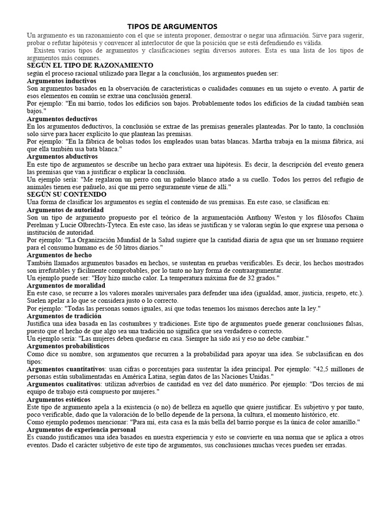 Tipos de Argumentos | PDF | Razonamiento deductivo | Argumento