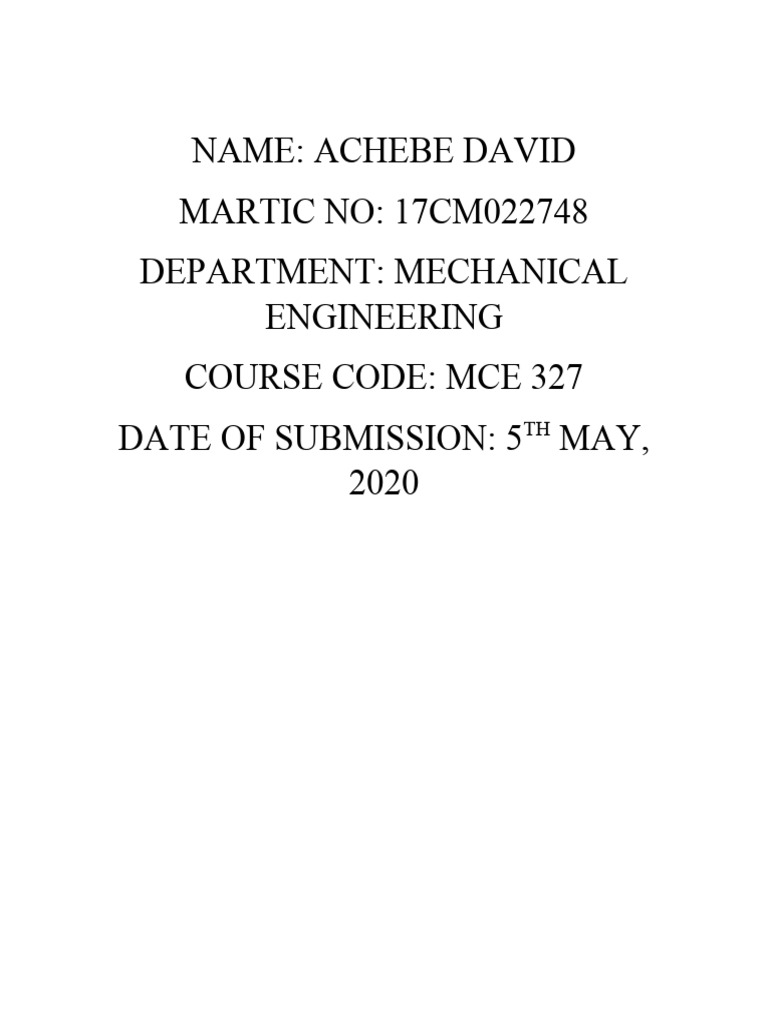 MY MCE 327 ASSIGNMENTv | PDF | Operations Management | Specification ...