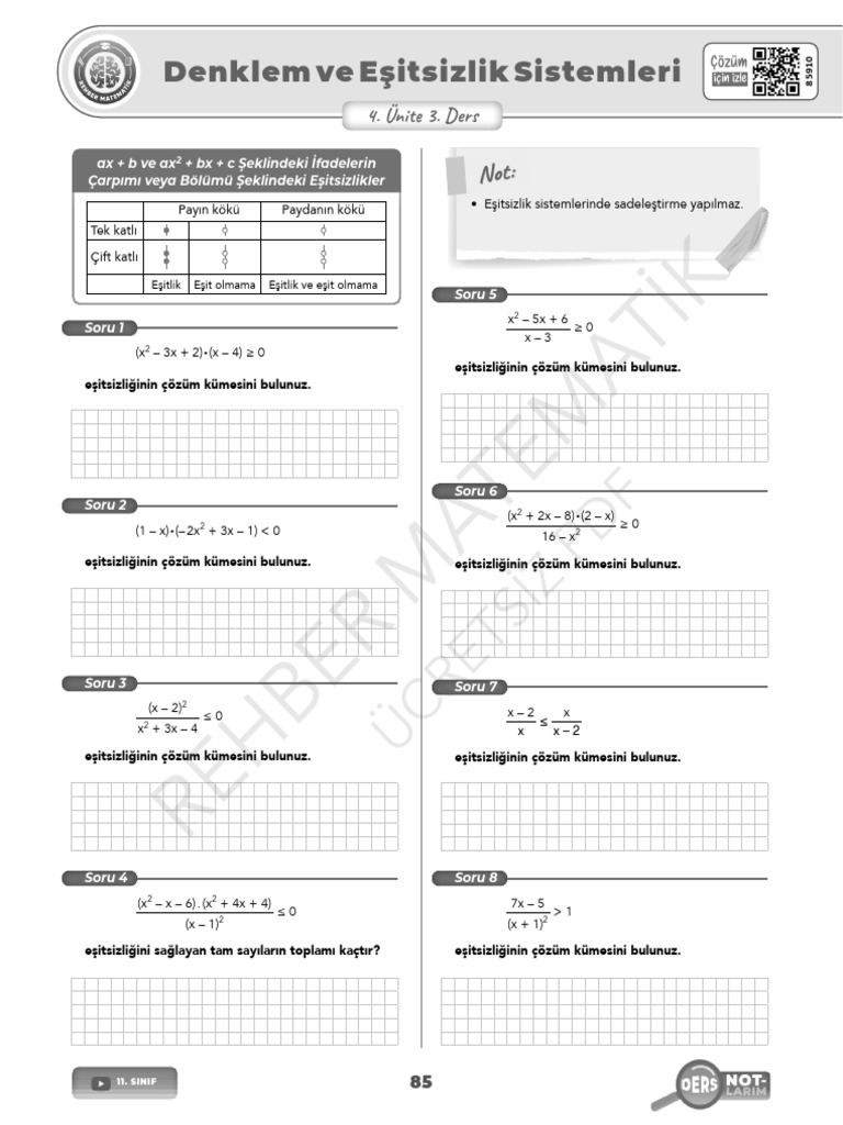 3 - Ders - 11 Sinif Matbook Denklem Ve Eşi̇tsi̇zli̇k Si̇stemleri̇ | PDF