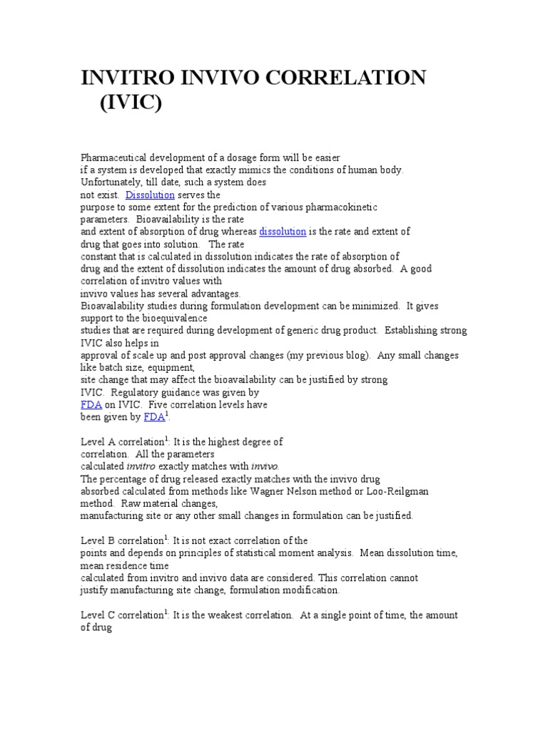 Invitro Invivo Correlation | PDF | Bioavailability | Medicinal Chemistry