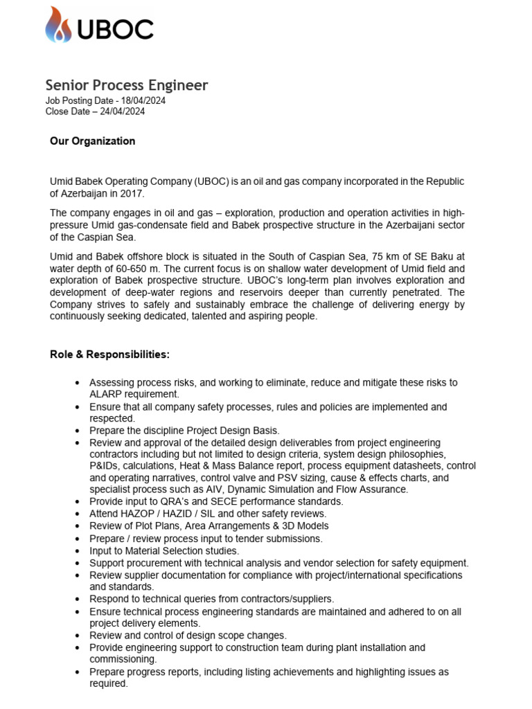 Senior Process Engineer PDF | PDF | Disciplines | Supply Chain