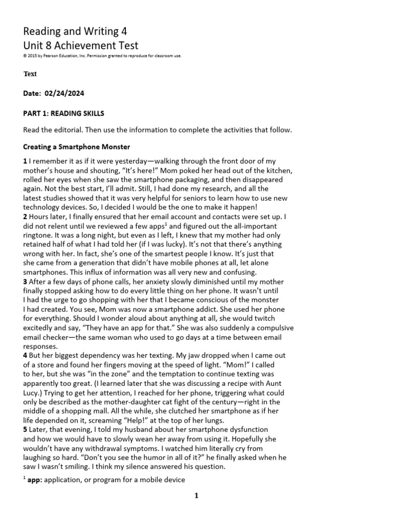 Reading and Writing NORTHSTAR 4 UNIT 8 | PDF | Smartphone