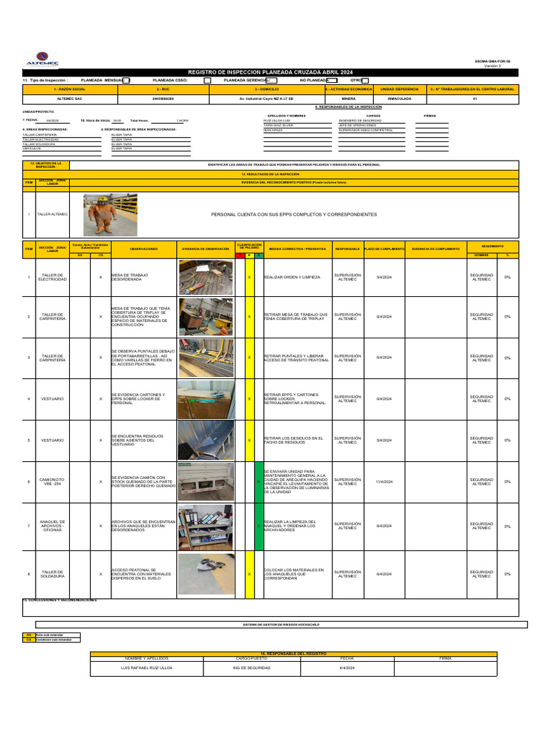 Inspeccion Cruzada Abril Altemec 0% | PDF | Soldadura | Construcción