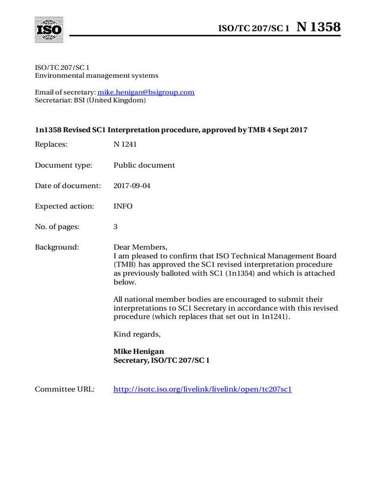 1n1358 Revised SC1 Interpretation Procedure TC 207 Ems | Download Free PDF | International ...