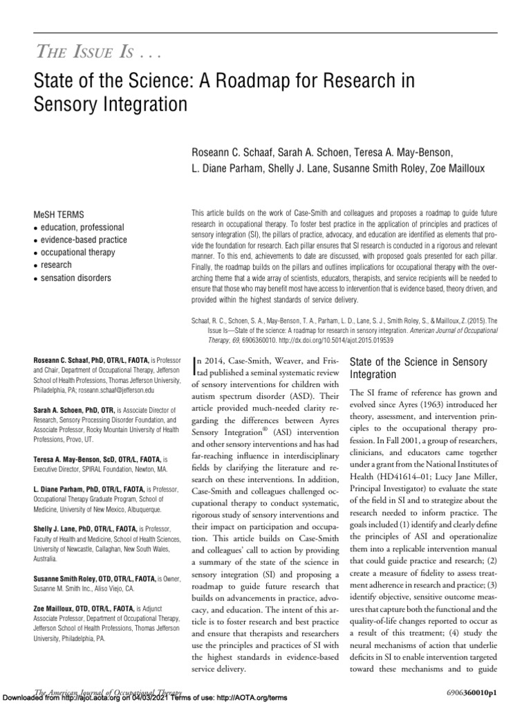 State of The Science. A Roadmap For Research in SI | PDF | Occupational Therapy | Cognition