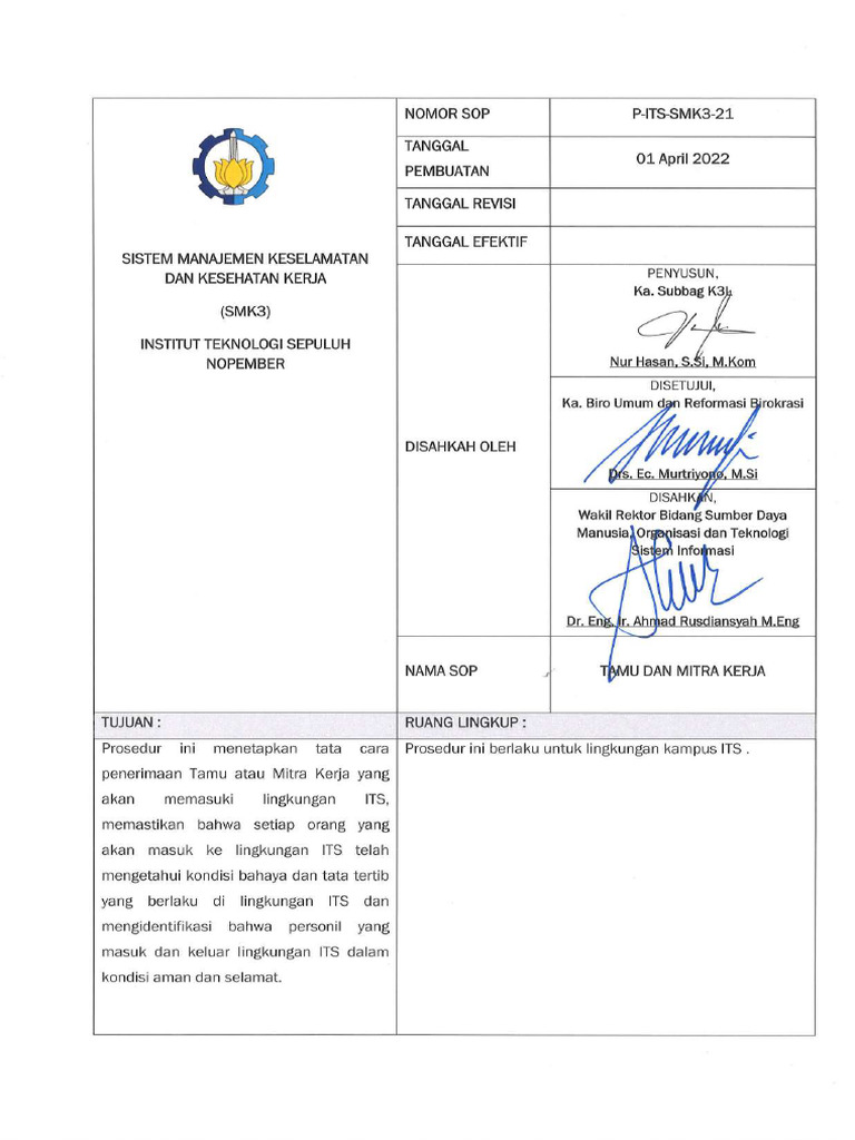 SOP Tamu Dan Mitra Kerja | PDF