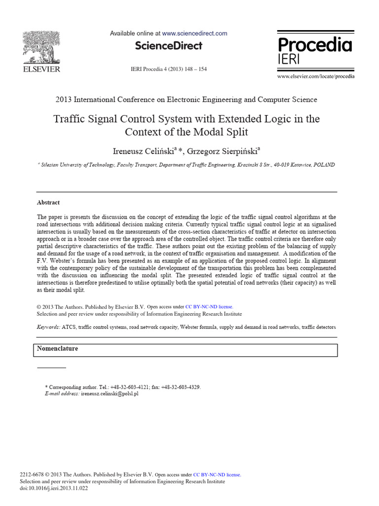 Traffic Signal Control System With Extended Logic in The Context of The Modal Split | PDF ...