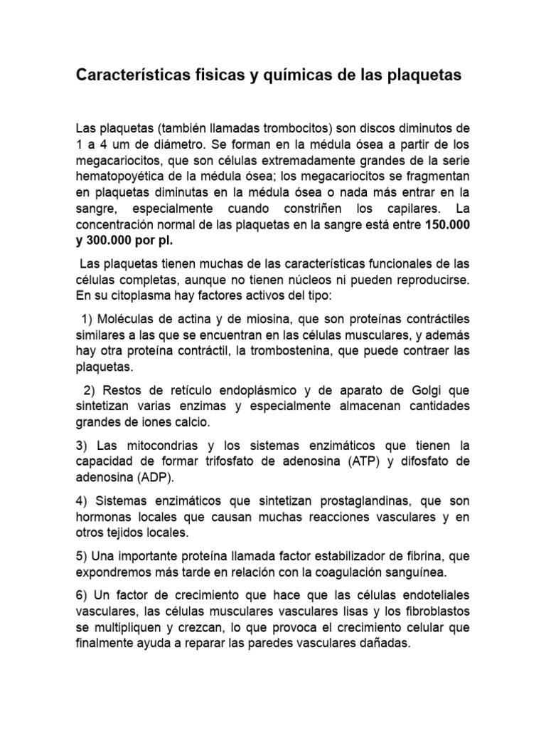 Características Fisicas y Químicas de Las Plaquetas | PDF | Coagulación ...