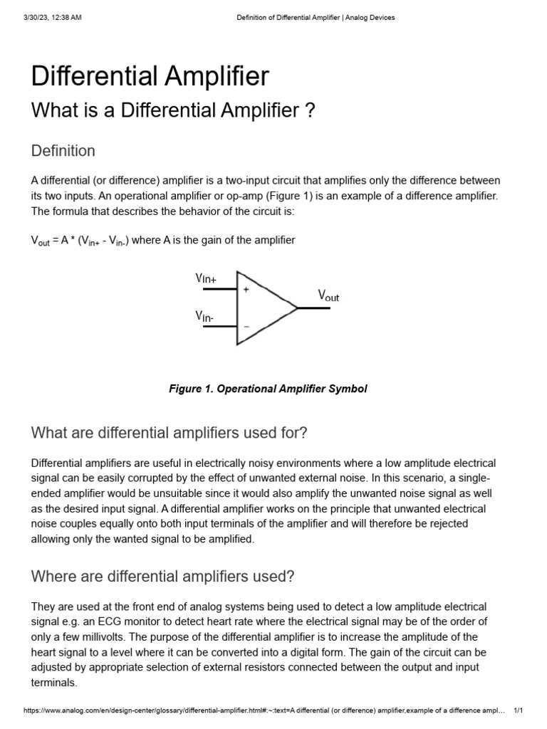 Definition of Differential Amplifier - Analog Devices | PDF Definition of Differential Amplifier - Analog Devices | PDF