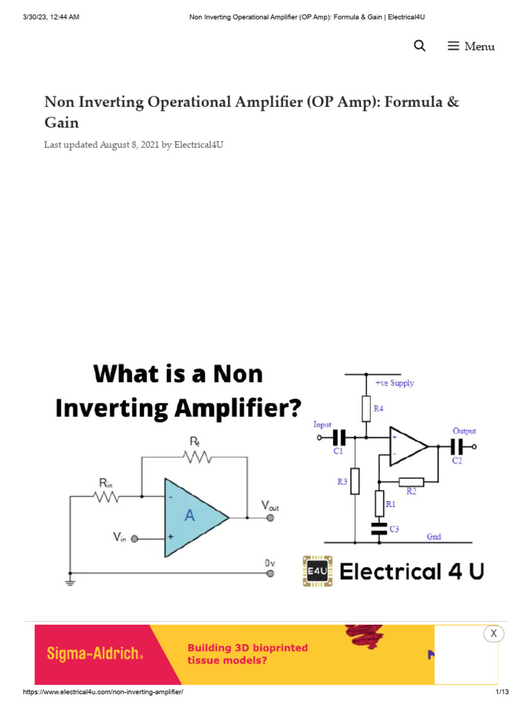 Non Inverting Operational Amplifier (OP Amp) - Formula & Gain ...
