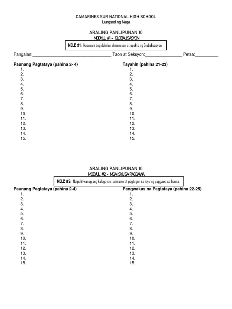 Answer Sheet - M1 M4 | PDF