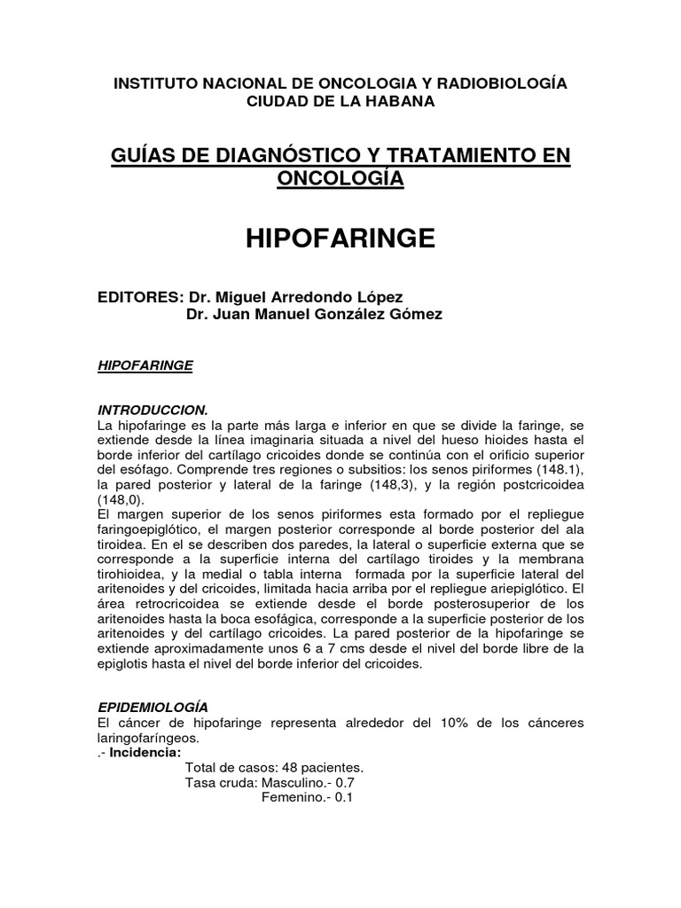Hipofaringe | PDF | Metástasis | Medicina CLINICA