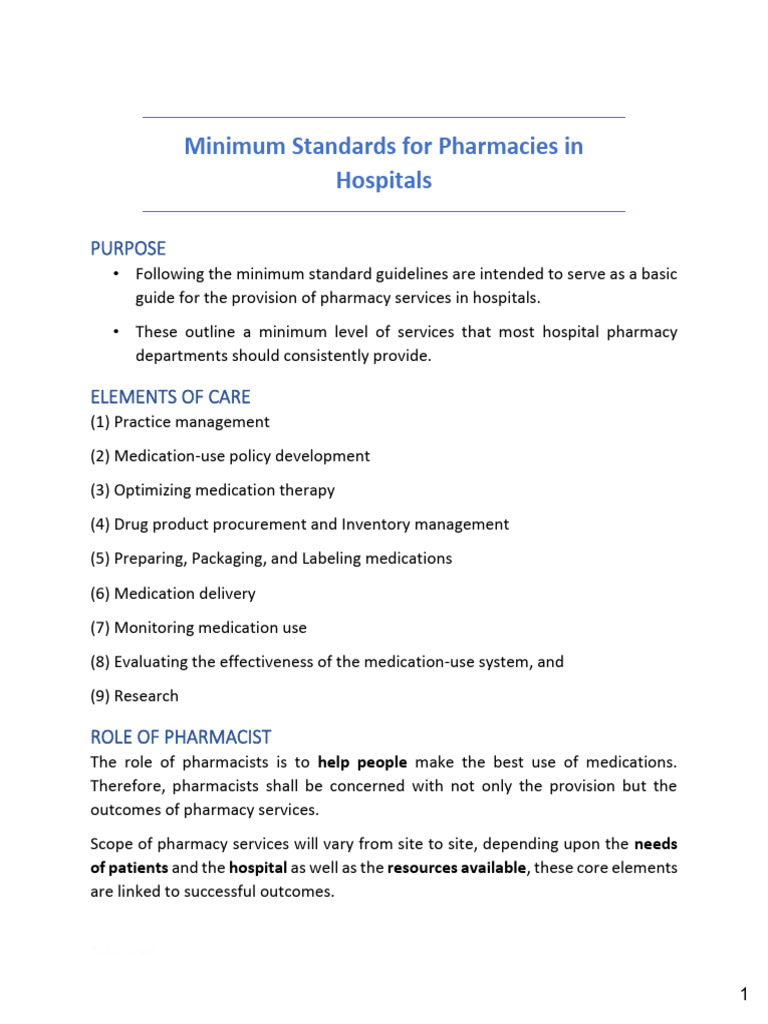 Minimum Standards for Pharmacies in Hospitals | PDF | Pharmacy | Pharmacist