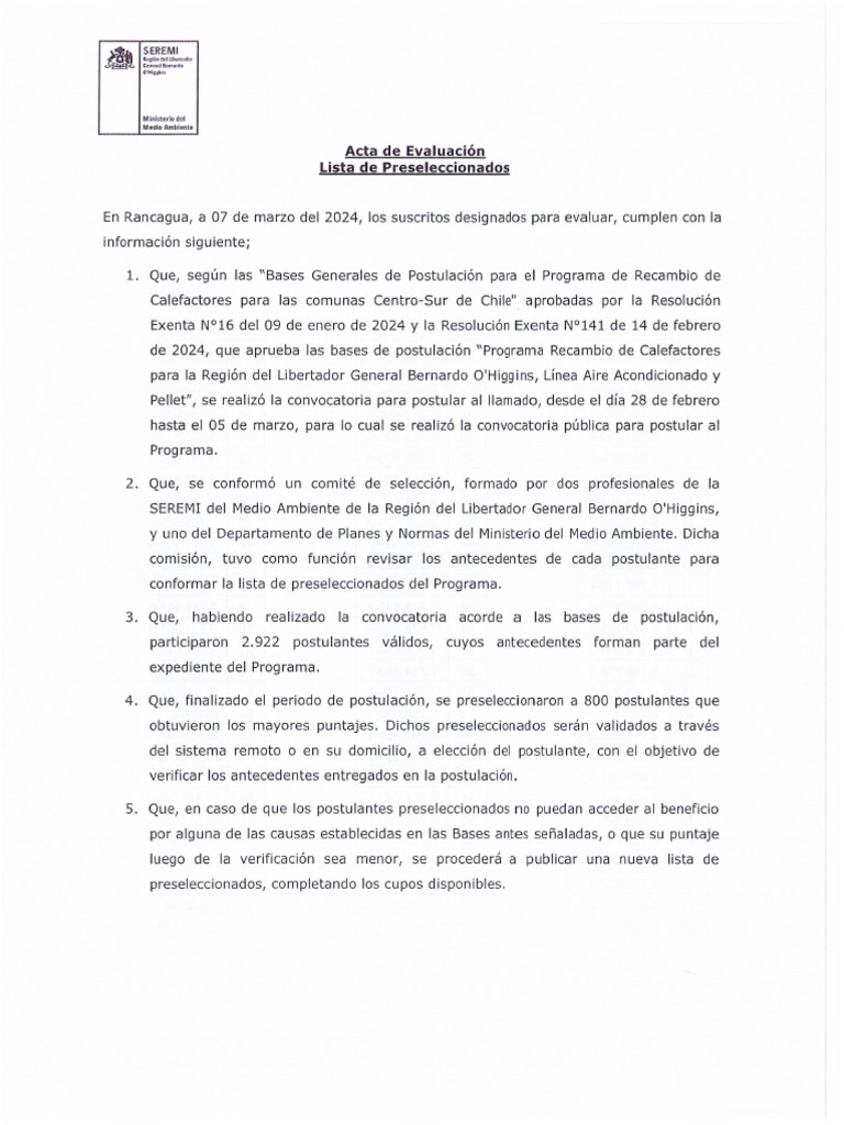 Lista 1 Preselección PRC 2024 | PDF