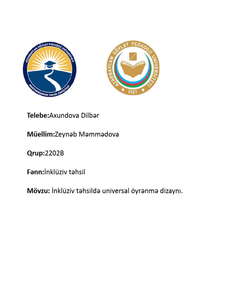Telebe:Axundova Dilbər Müellim:Zeynəb Məmmədova Qrup:2202B Fənn ...