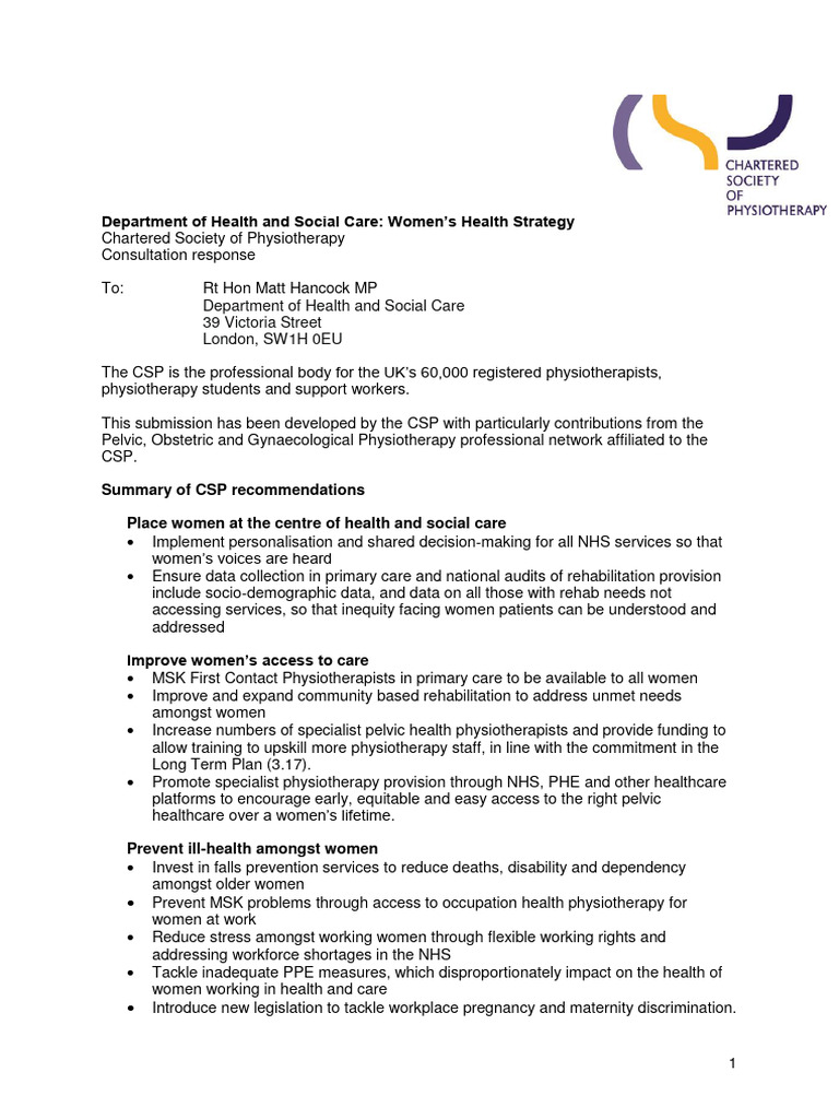 Women's Health Strategy - 140621 - PDF | PDF | Physical Therapy ...