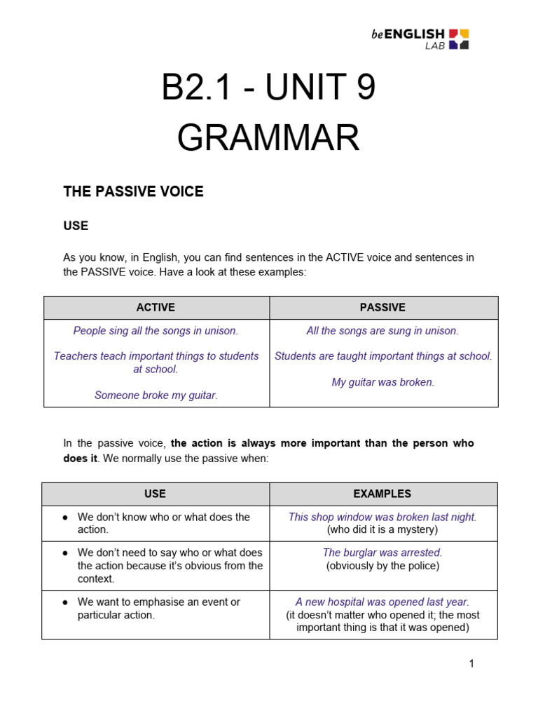 b2.1 - Unit 9 - Grammar | PDF | Subject (Grammar) | Verb