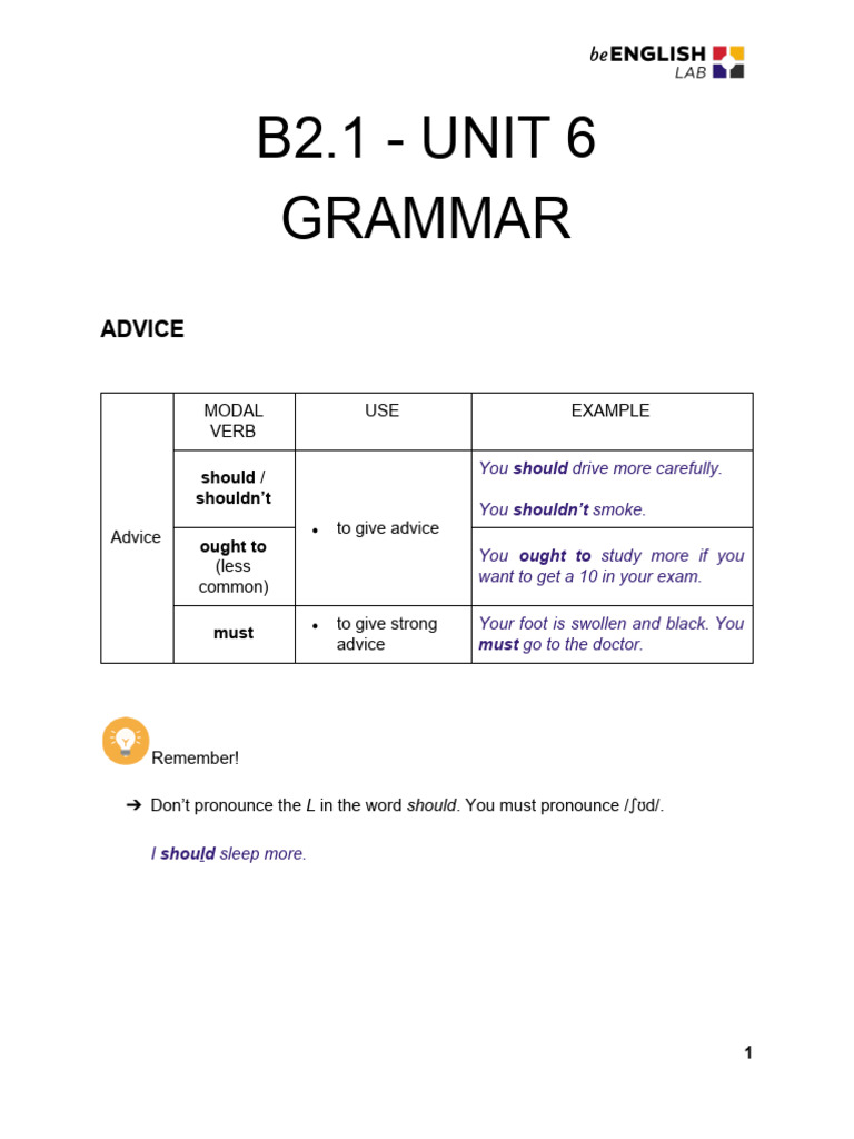 b2.1 - Unit 6 - Grammar | PDF | Verb | Morphology