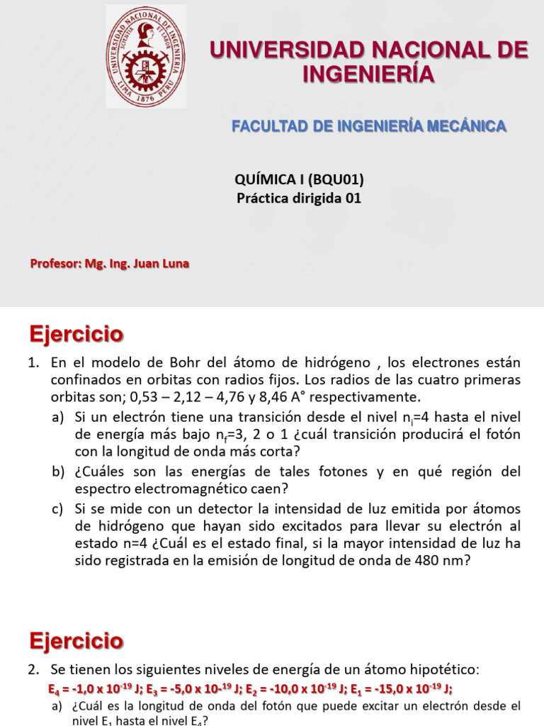 Práctica Dirigida 01 | PDF | Electrón | Fotón