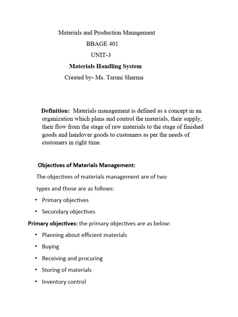 Materials Management and Handling Systems | PDF | Warehouse ...
