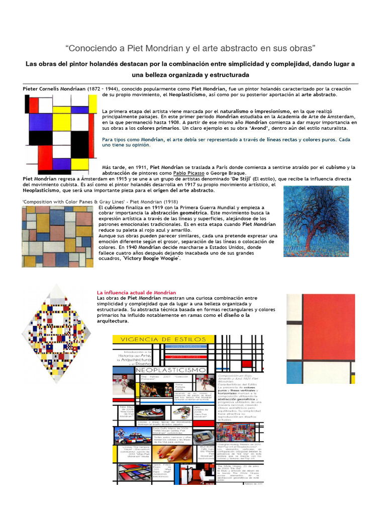 Ficha Mondrian y El Arte Abstracto de Sus Obras | PDF | Arte abstracto ...