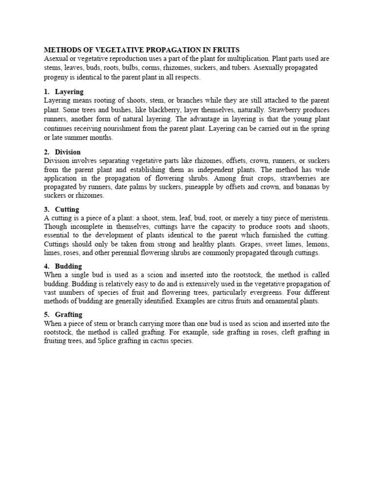Methods of Vegetative Propagation in Fruits | PDF | Technology ...