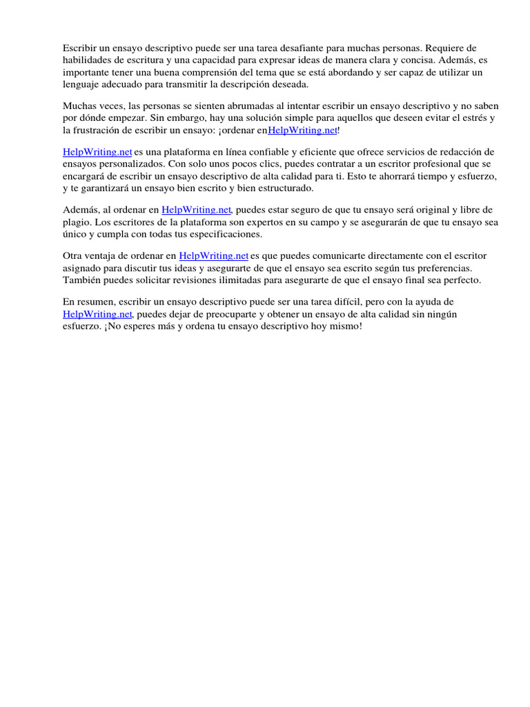Ejercicios de Ensayo Descriptivo | PDF | Ensayos | Comunicación humana Ejercicios de Ensayo Descriptivo | PDF | Ensayos | Comunicación humana