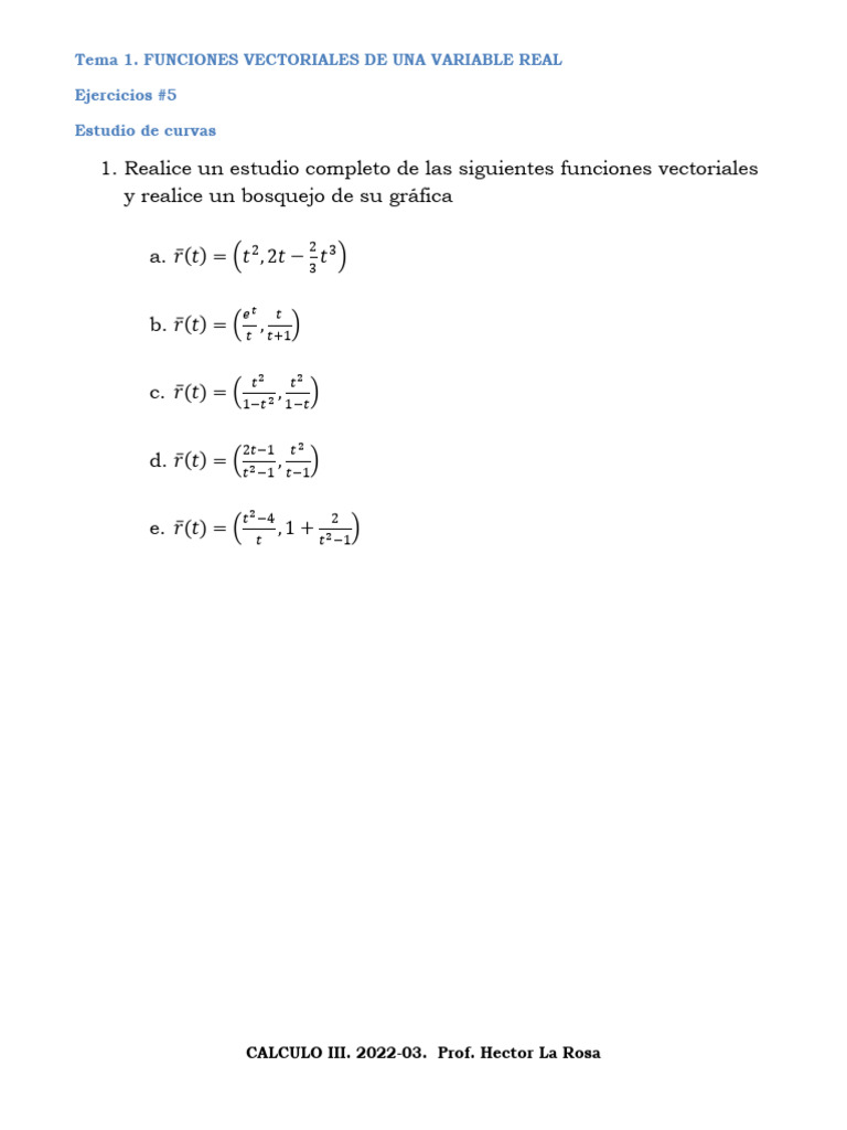 Tema 1 - Ejercicios #5 - Estudio de Curvas SEM 2022-3 | PDF | Métodos y materiales de enseñanza