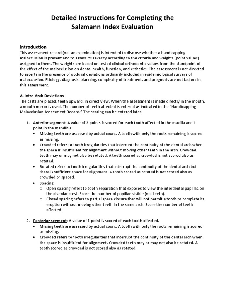 Salzmann Evaluation Index | PDF | Tooth | Dentistry
