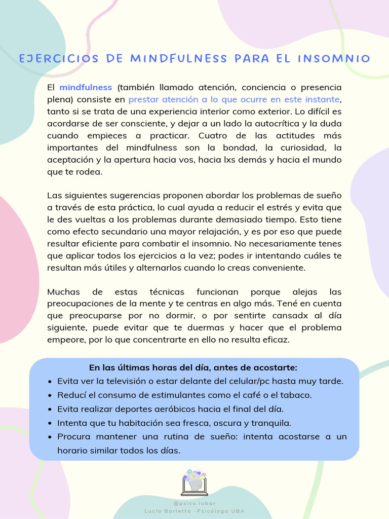 Ejercicios de Mindfulness para El Insomnio | PDF | Dormir | Atención plena