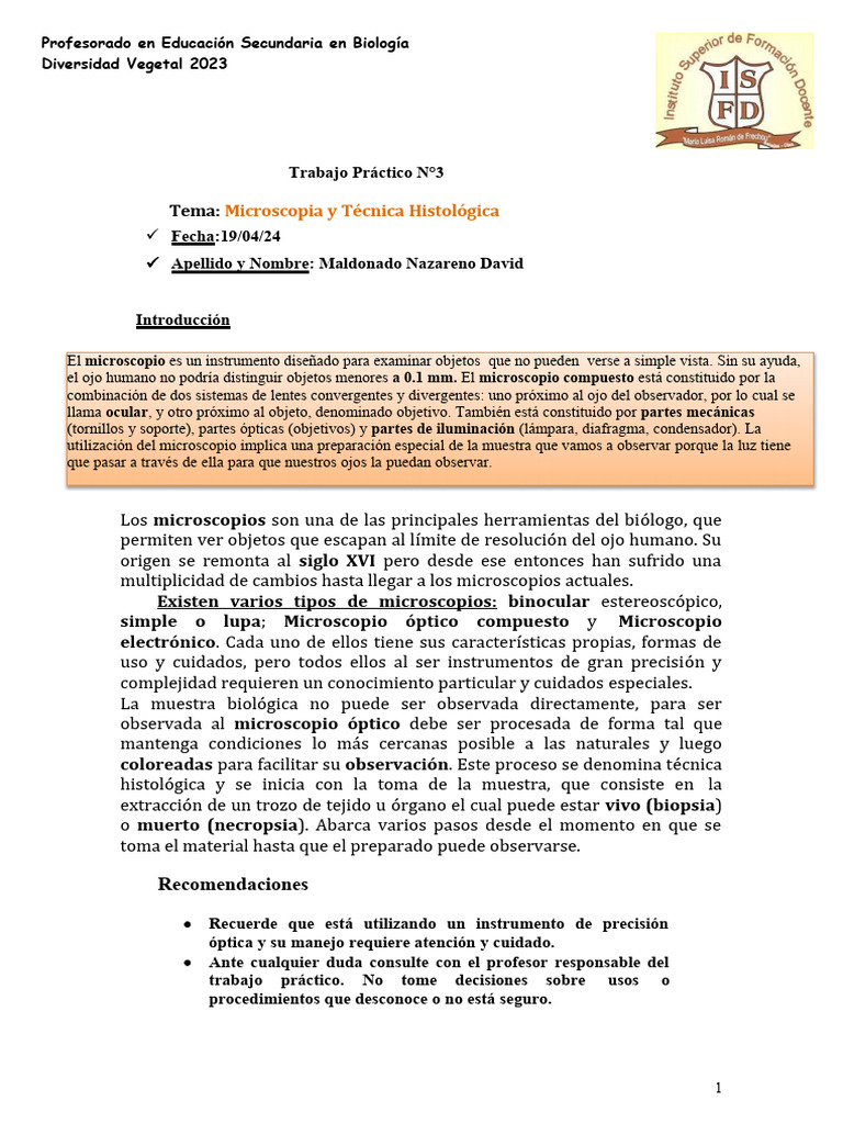 T.P. N 3 Microscopia 2024 | PDF | Microscopio | Lente de la cámara