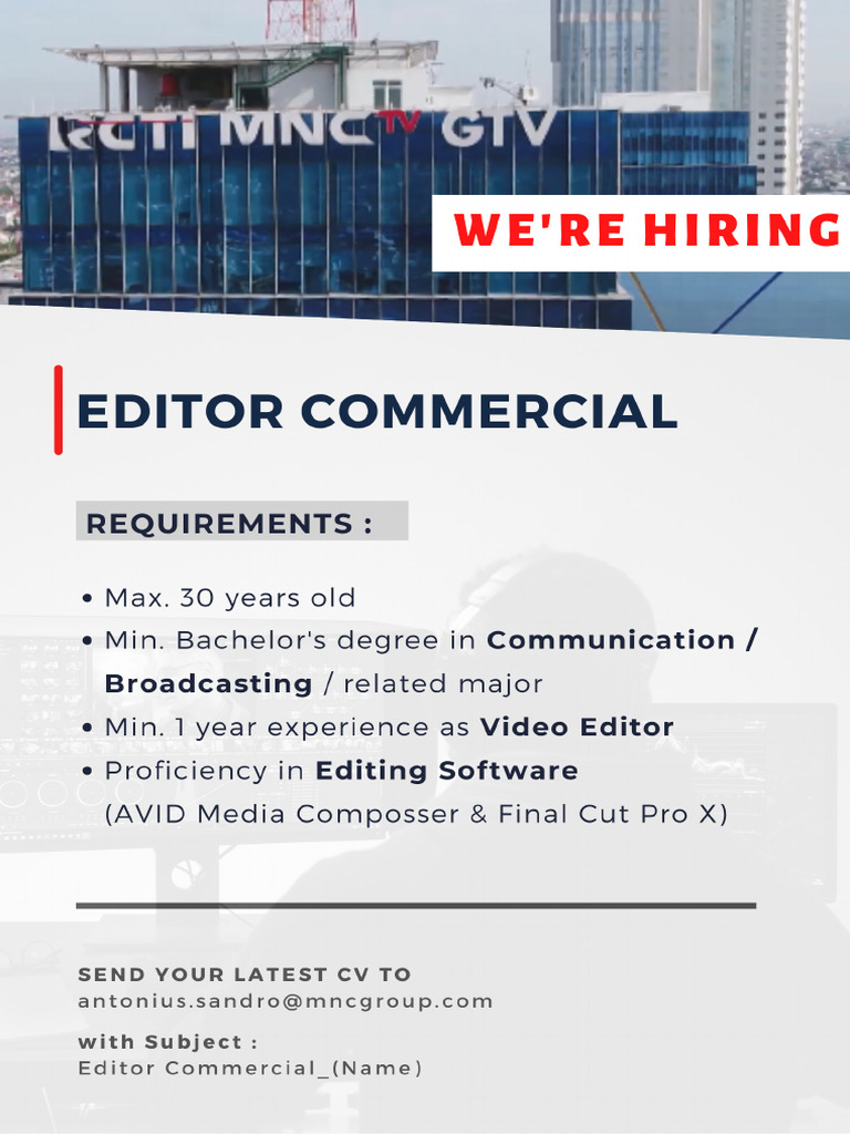Job Opportunities - MNC Media 3 TV (Rcti, MNCTV, GTV) | PDF