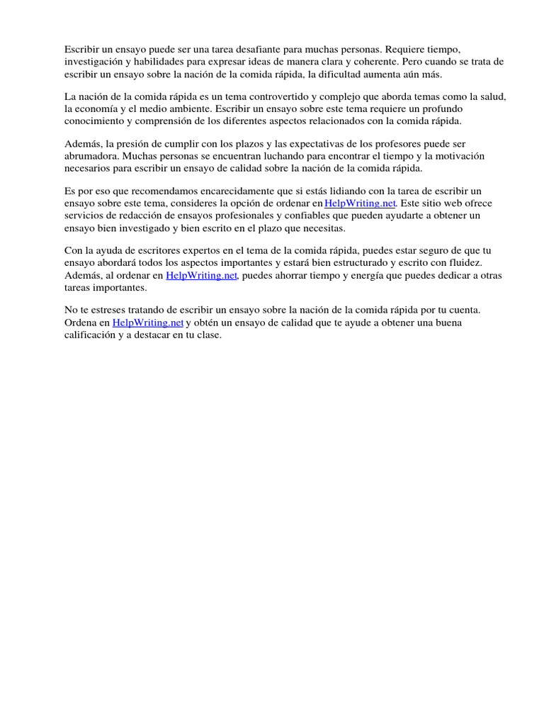 Ensayo Sobre La Nación de La Comida Rápida | PDF | Ensayos