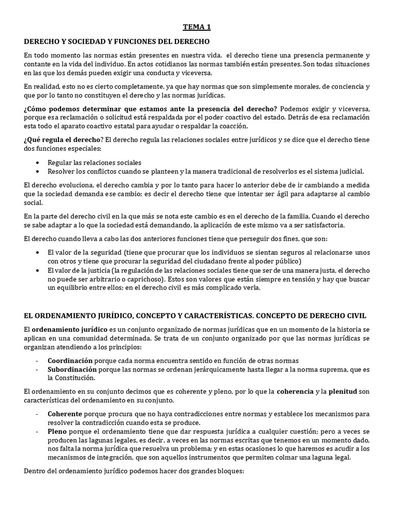 TEMA 1 DERECHO CIVIL | PDF | Derecho Civil (Common Law) | Codificación (ley)