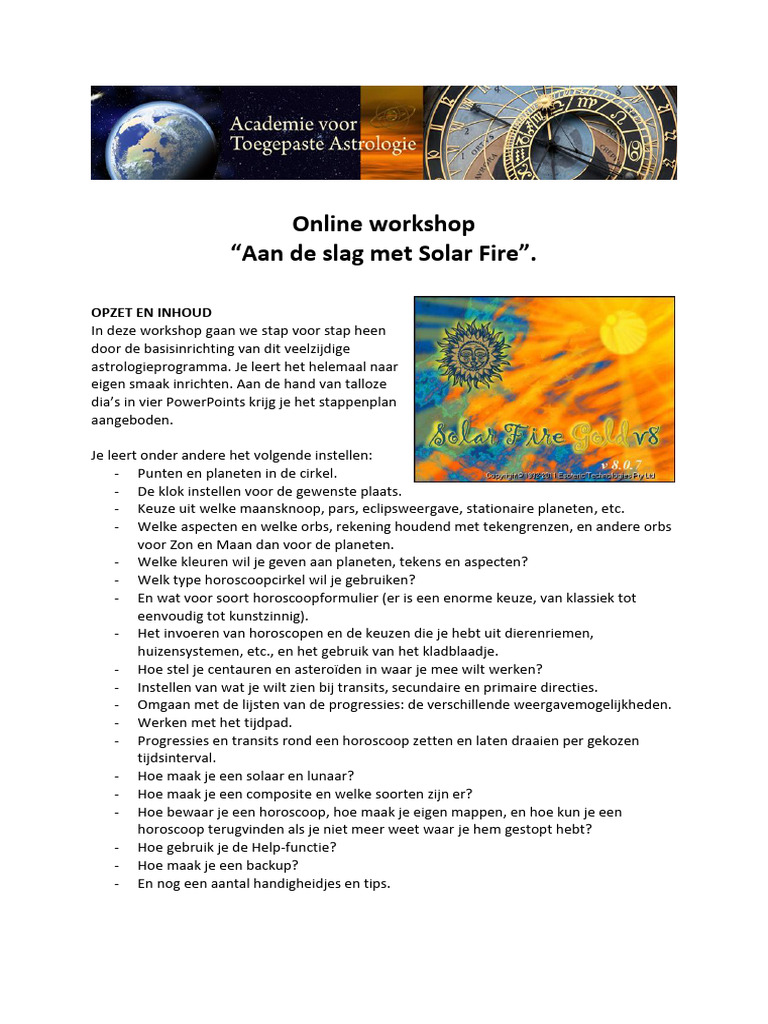 Solar Fire - Online Workshop | PDF