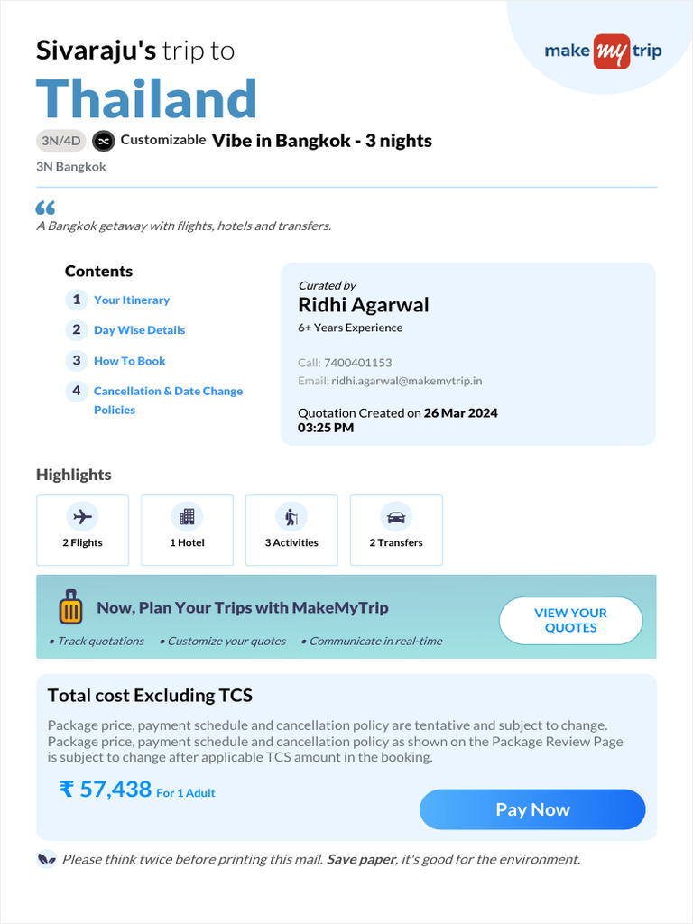 Vibe in Bangkok - 3 Nights (26-03-2024T1525) - QuoteId-30772085 | PDF | Travel Visa