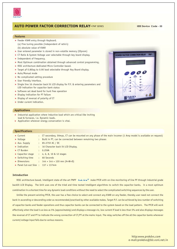 APFCR - Auto Power Factor Correction Relays | PDF