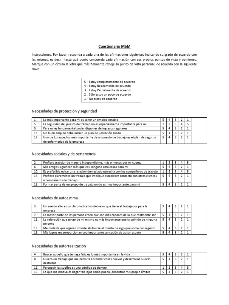 Cuestionario MBM | PDF | Crecimiento personal y profesional | Negocios