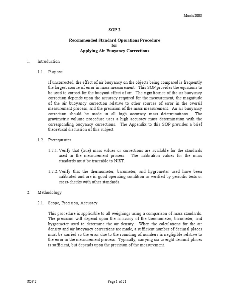 Air Buoyancy Correction SOP | PDF | Weighing Scale | Density