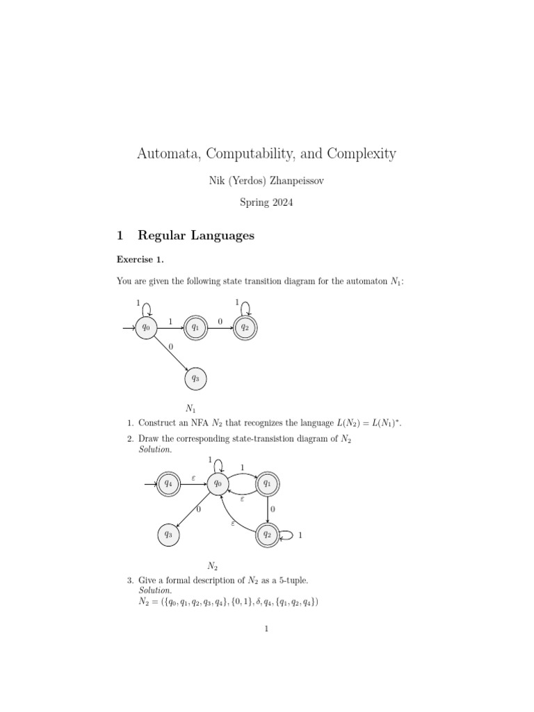 Exercises #1 (solutions) | PDF | Automata Theory | Models Of Computation