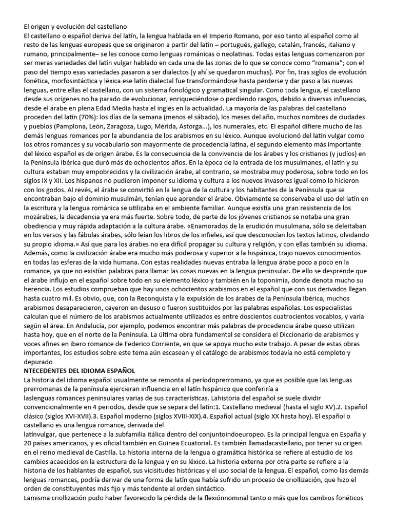 Origen y evolución del castellano | PDF | Lengua española | latín