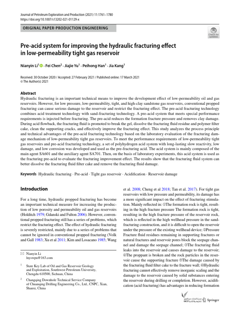 Pre Acid System For Improving The Hydraulic Fracturing Effect in Low ...