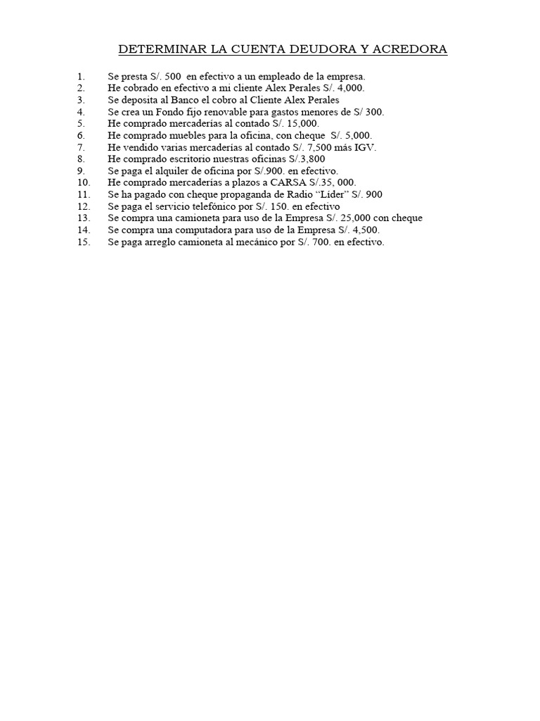 2 Determinar La Cuenta Deudora y Acreedora | PDF | Impuestos | Bancos