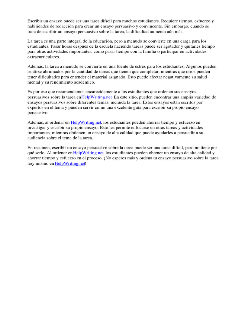 Ejemplo de ensayo persuasivo sobre tareas | PDF | Ensayos | Literatura ...