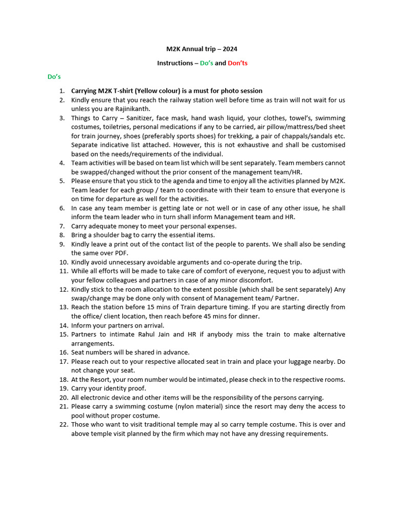 Instructions - Dos and Donts | PDF