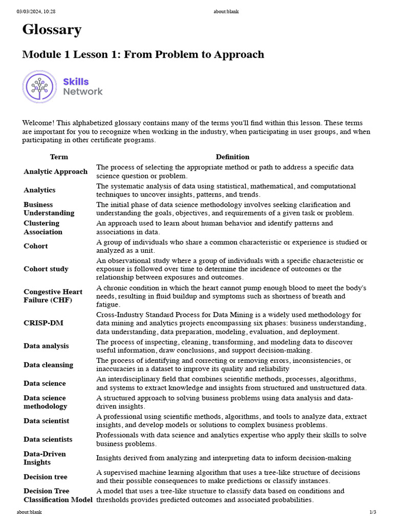 Glossary of Problem & Approach | PDF | Data Science | Conceptual Model