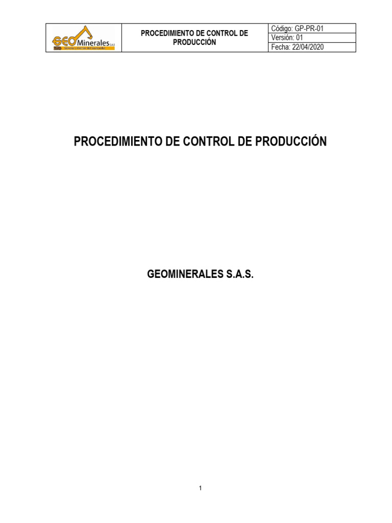 GP-PR-01 PROCEDIMIENTO CONTROL DE PRODUCCION | PDF