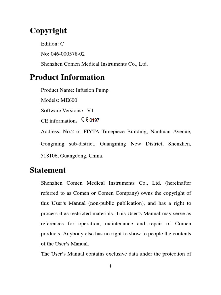ME600 Infusion Pump User Manual - DLL | Download Free PDF | Calibration ...